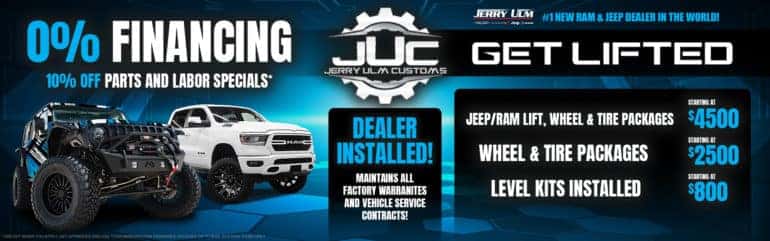 Get Lifted at Jerry Ulm This Summer with discounted Jeep lift kits!